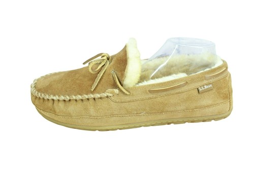 LL Bean Mens Brown Suede Wicked Good Shearling Lined Moccasin Slippers ...