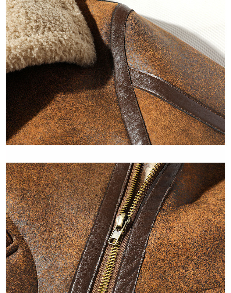 Men Sherpa Sueded Jacket Cashmere Lined Wool Fly Coat Outwear Air Force ...