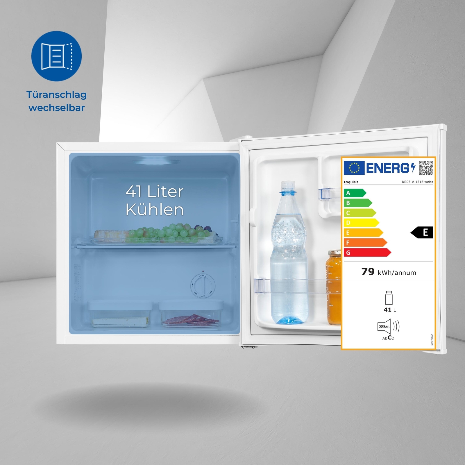 Exquisit Mini Kühlschrank KB05-V-151E weiss | Kompakt | Nutzinhalt: 41 ...