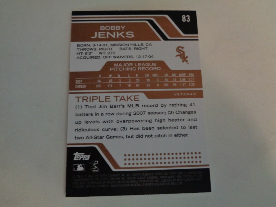 2008 Topps Triple Threads Sepia Bobby Jenks Card #83 Serial #354/525 | eBay