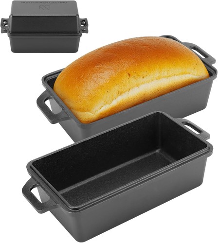 2 in 1 Cast Iron Bread Pan with Lid, Loaf Pans 2 Piece Set for Baking ...