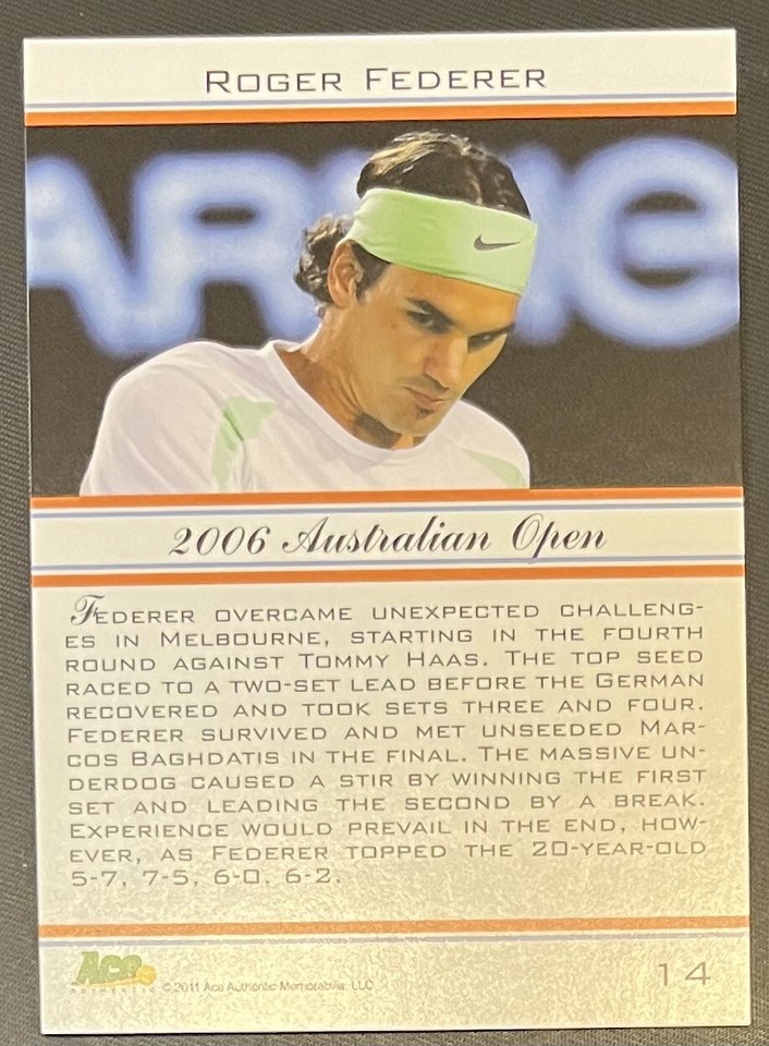 2011 ACE AUTHENTIC ROGER FEDERER 14 AUSTRALIAN OPEN 2006 GRAND SLAM ...