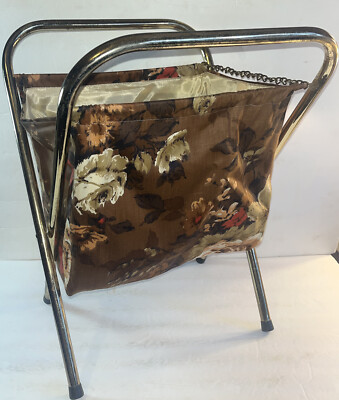 VTG 70s Rose Floral Fabric Folding Sewing Knitting Caddy Basket Holder ...
