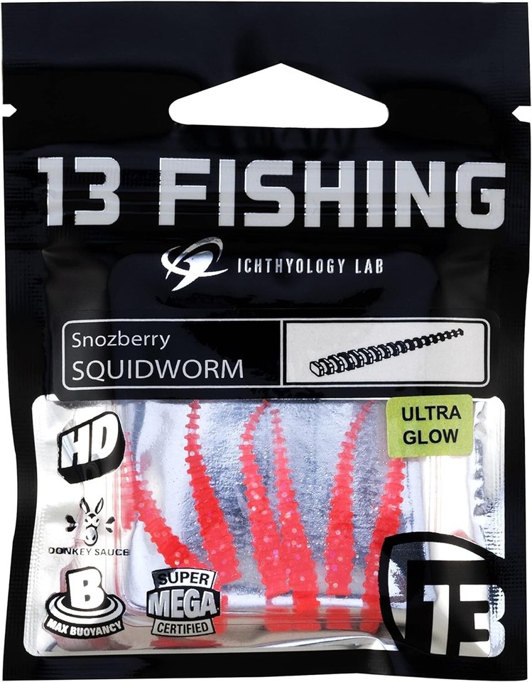 13 Fishing Squidworm - Snozberry - Ice Fishing Soft Plastics Pack of 6 ...