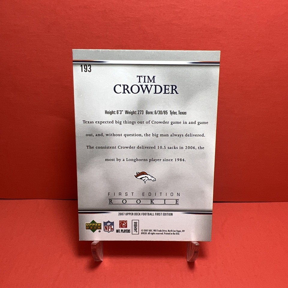 2007 Upper Deck First Edition Tim Crowder #193 Rookie RC EX | eBay
