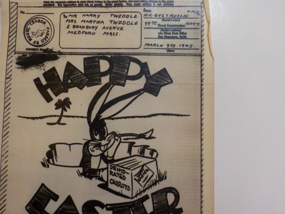 WW2 V-Mail Easter Card Rabbit Dehydrated Carrots Box Medford ...