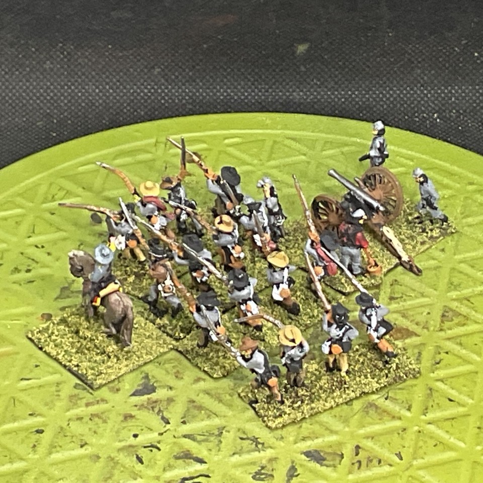 15mm Painted ACW Confederate Regt. , 16 Infantry, 1 cannon w/Crew, 1x ...