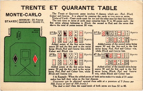 PC MONACO TRENTE ET QUARANTE TABLE MONTE-CARLO (a46092) | eBay