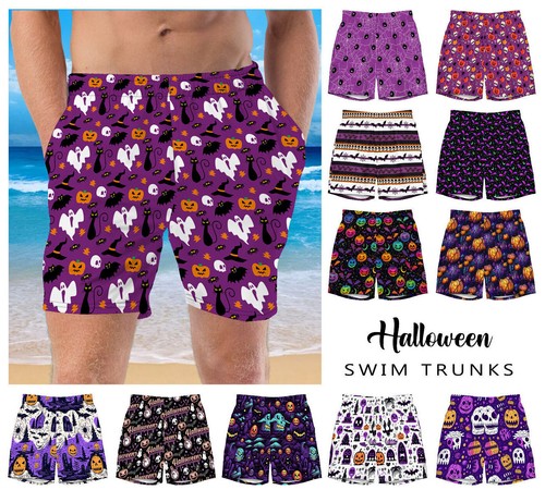 Men's Halloween Swim Trunks #2 - Beach Bathing Suit Purple Pumpkins ...