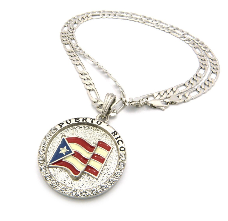 NEW PUERTO RICO PENDANT &5mm/24" FIGARO CHAIN HIP HOP NECKLACE - XSP085 ...