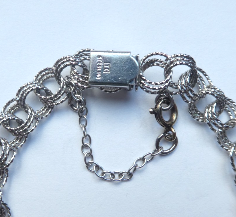 Vintage Sterling Silver Rope Style Triple Curb Link Charm Bracelet - 7 ...