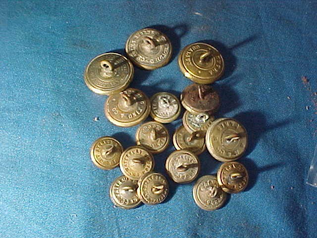 17 Early 20thc RAILROAD BRASS Uniform BUTTONS Different ROAD NAMES Lot ...