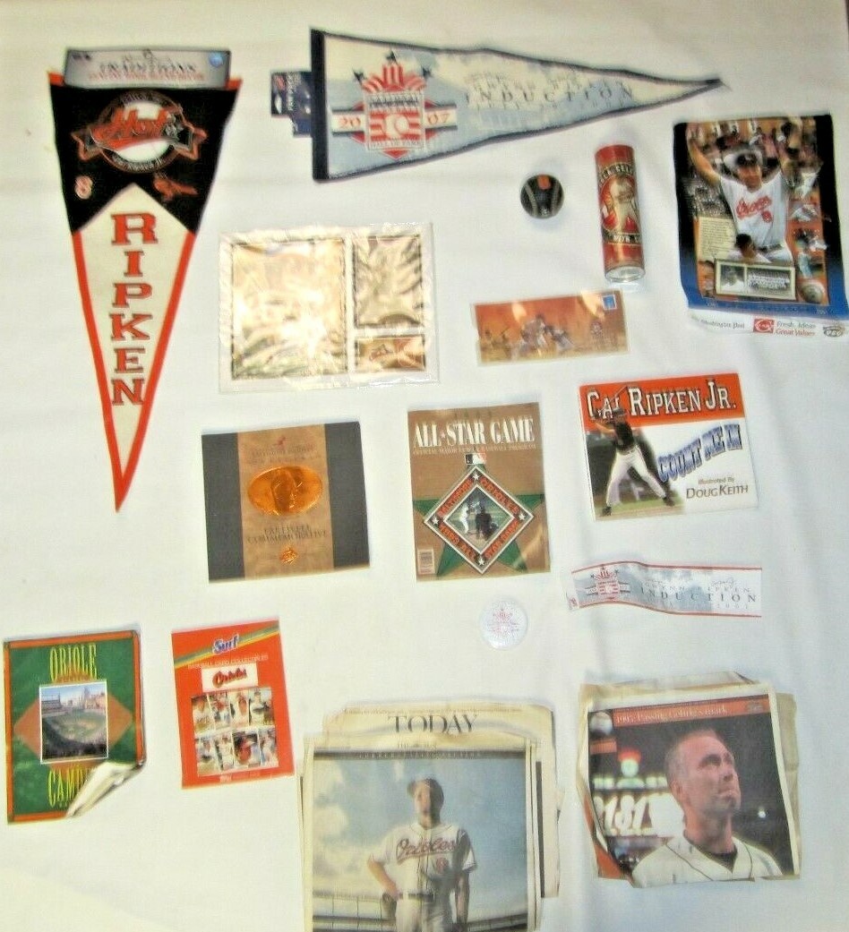 CAL RIPKEN JR MEMORABILIA BANNERS COKE BOTTLE HOF BOOKS NEWSPAPERS ...