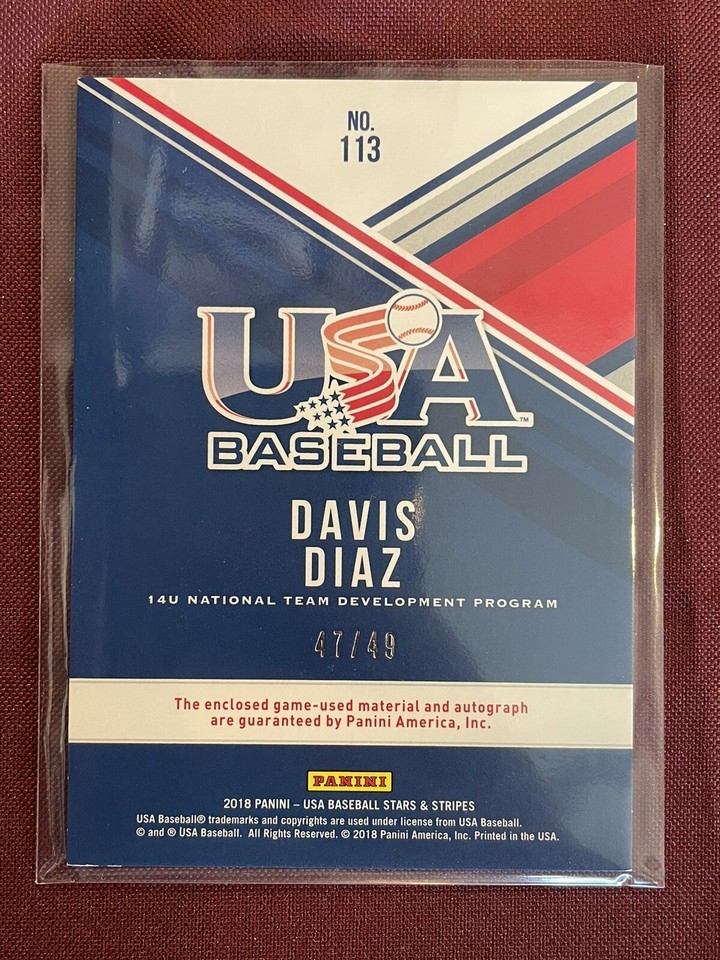 2018 Panini USA Baseball Stars & Stripes Jerseys Davis Diaz Auto /39 | eBay