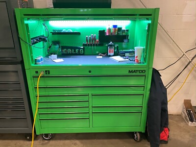Matco Toolbox, 2 bay, tool box,Used,Green, hutch - 2ft x 57in. Box ...
