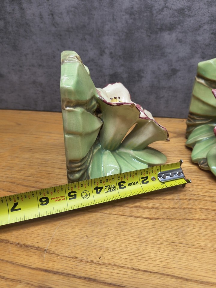 Vintage Set of McCoy Double Lily Bookends Floral Shaped Pair *CHIPPED ...