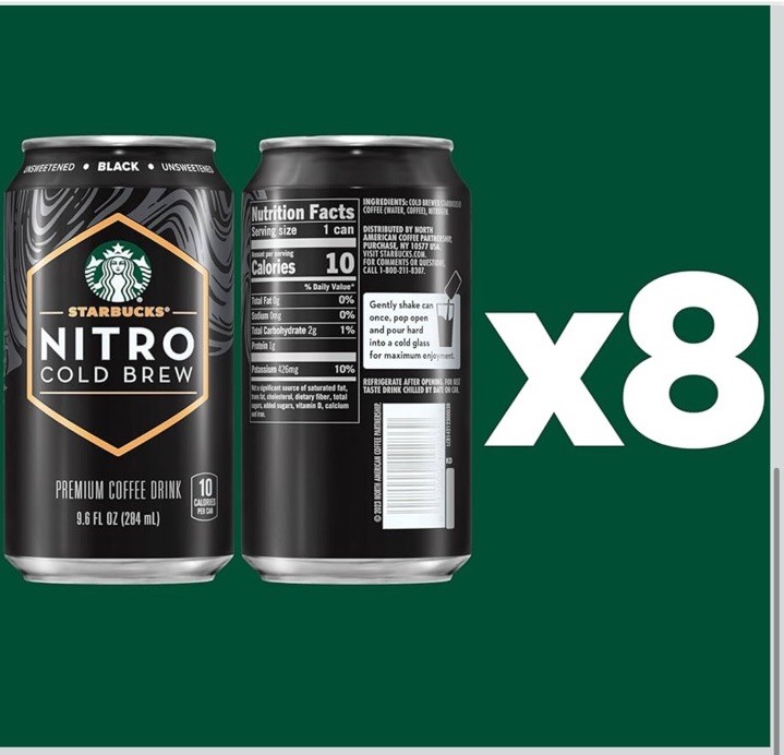 Starbucks Nitro Cold Brew Coffee, Black Unsweetened, 9.6 fl oz Cans (8 ...