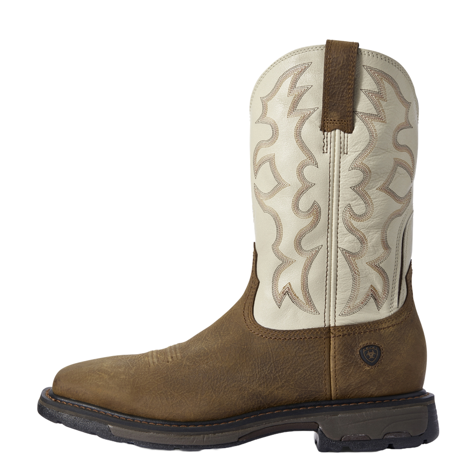 Ariat Men's WorkHog Rye Brown & Cream Wide Square Toe Work Boot ...