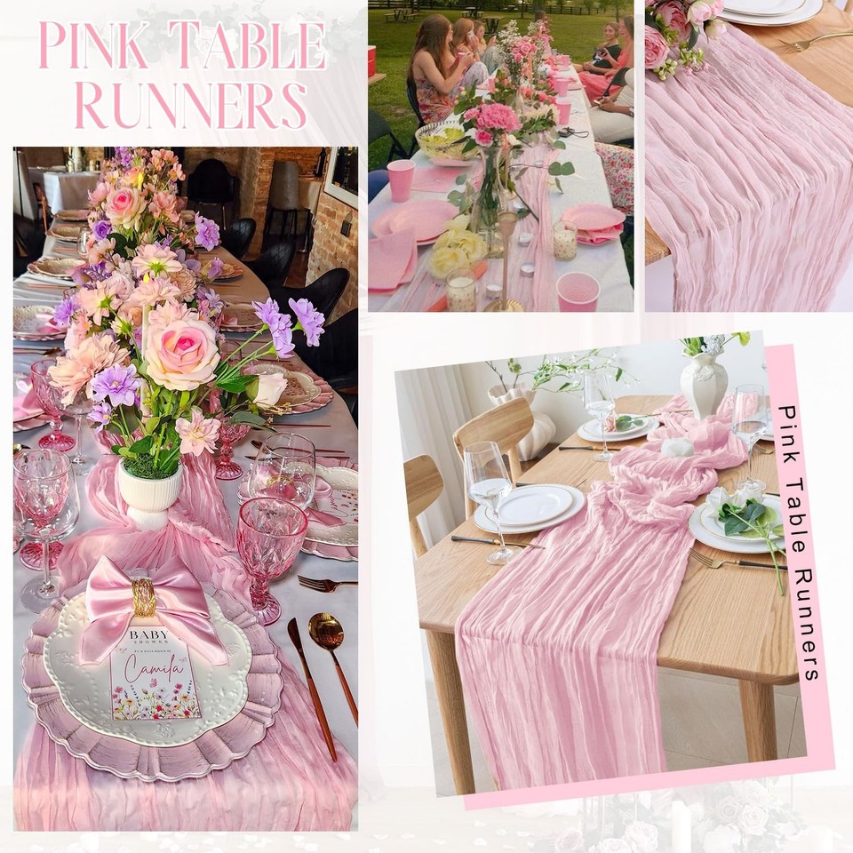 8 Pack Pink Cheesecloth Table Runner 21x120 Inch Boho Gauze Table ...