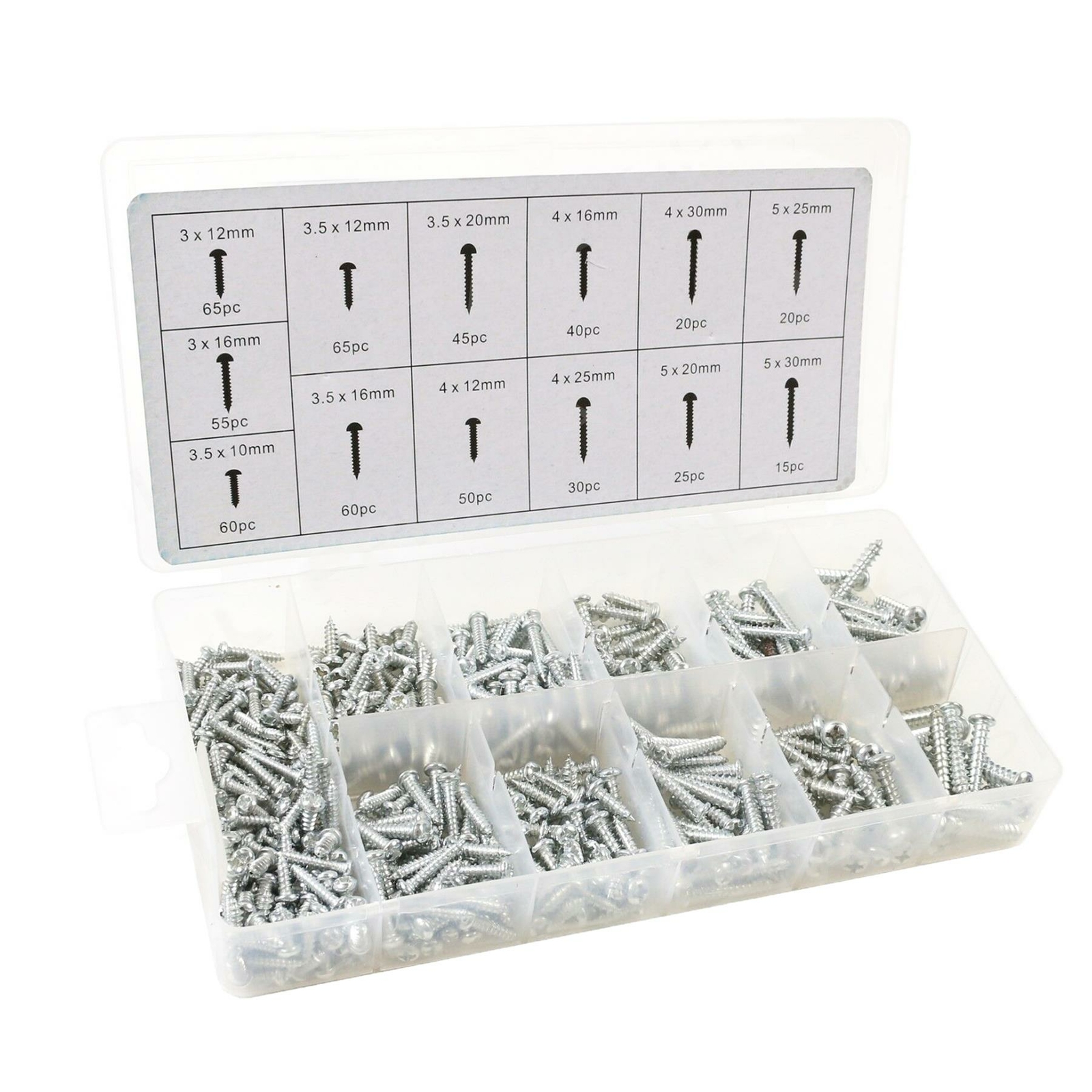 550 Pc Assorted Self Tapping Screws, Steel BZP for Wood, Plastic ...