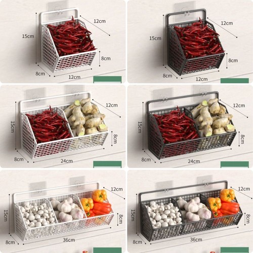 Wall Mounted Kitchen Storage Rack Vegetable Fruit Drain Basket Kitchen ...