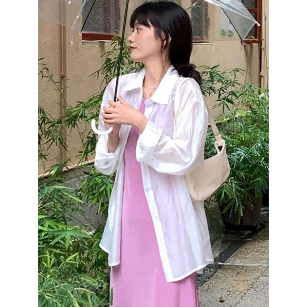 Smooth Women Blouse Turndown Collar Sun Protection Shirt Chic Chiffon ...