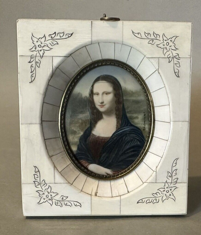 Antique Victorian Miniature Portrait Painting Mona Lisa in Ornate ...
