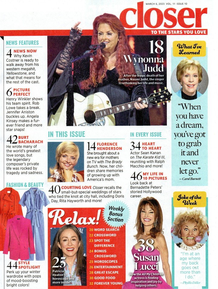 CLOSER Magazine March 6 2023 Florence Henderson Burt Bacharach Susan ...