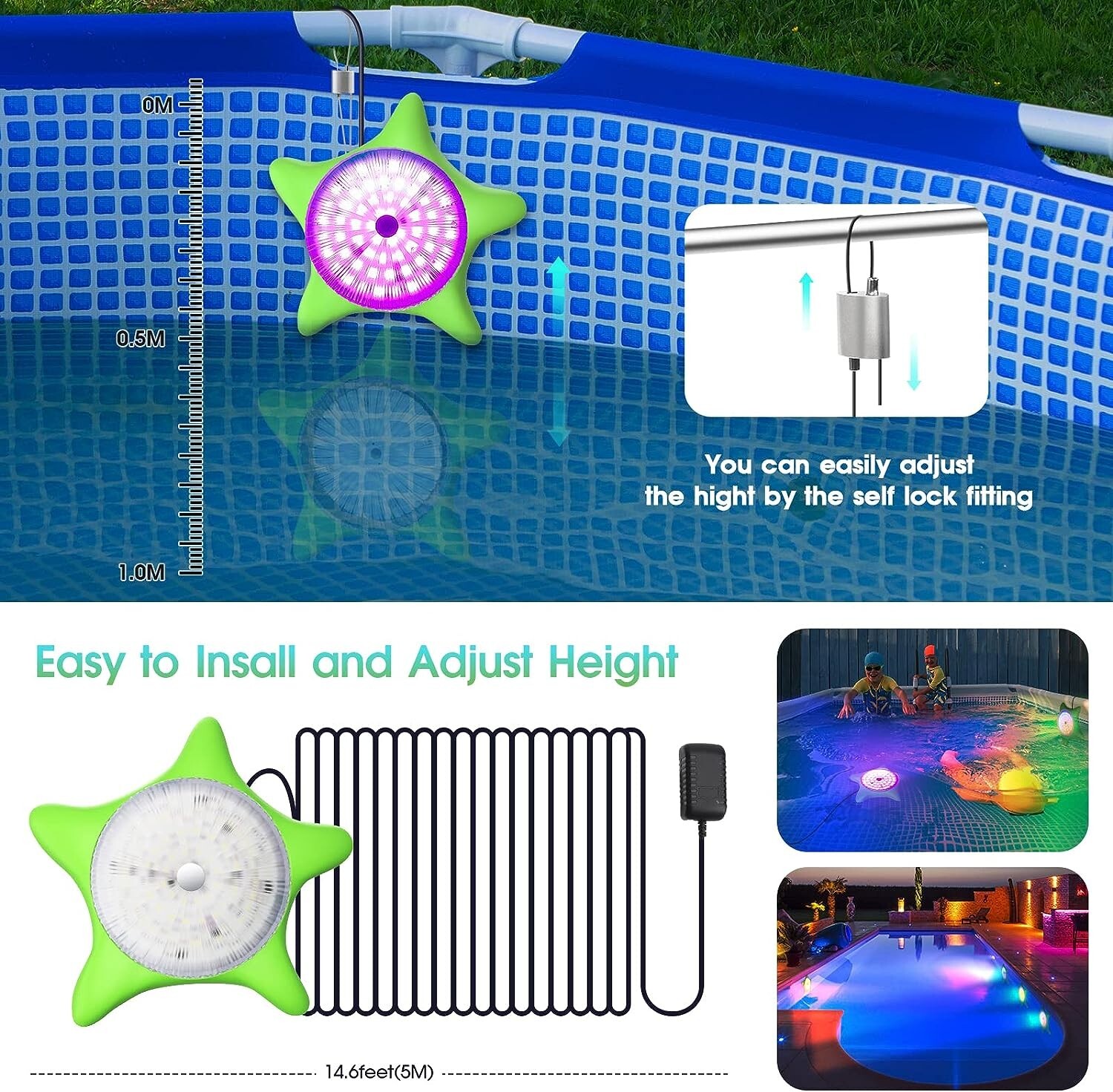 2-Pack RGB Starfish Pool Lights 15W Submersible LED Light with Remote ...