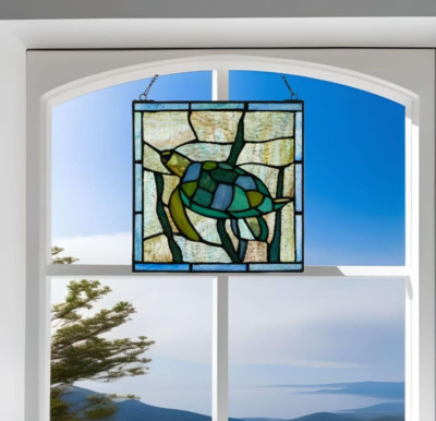 Tiffany Style Stained Glass Serene Sea Turtle Window Panel Suncatcher ...