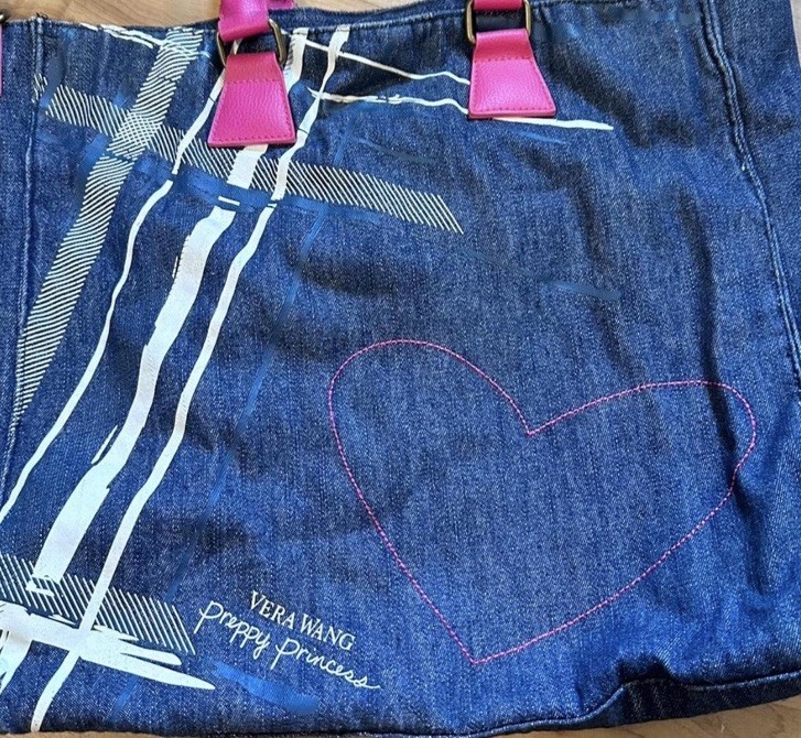 Vera Wang Preppy Princess Pink & Denim Bag Tote Y2K Style Heart ...