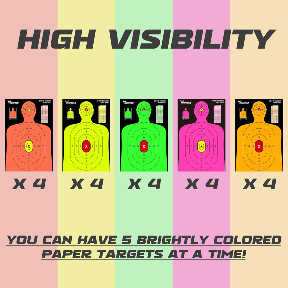 23X35 Inch Shooting Range Silhouette Paper Target - 5 Fluorescent ...