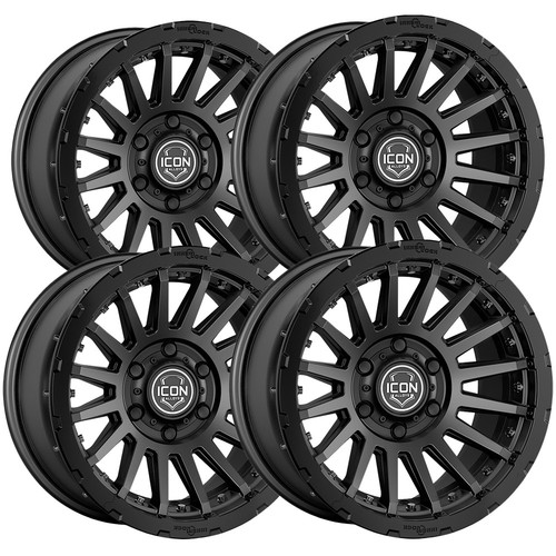 (Set of 4) Icon Alloys Recon Pro 17x8.5 8x170 +6mm Satin Black Wheels ...