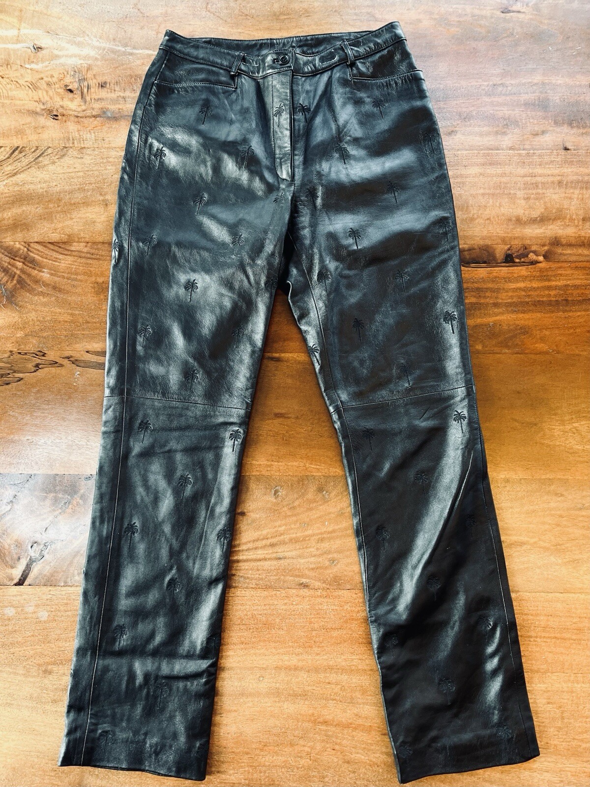 Lilly Pulitzer Black Leather Palm Tree Straight Leg P… - Gem