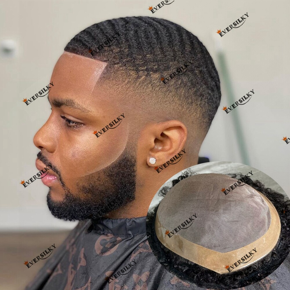 Durable Man Mono Lace 100% Human Hair 10mm 360 Waves Afro Men's Toupee ...