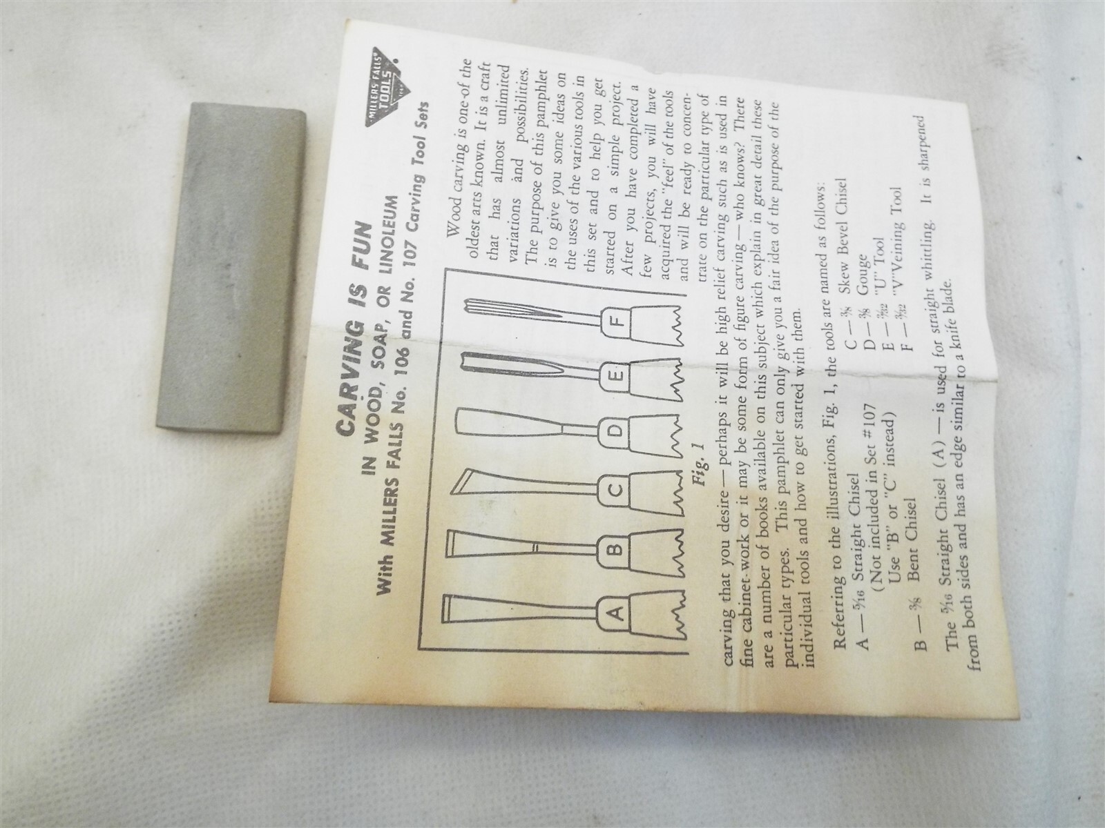 Set Millers Falls Wood Carving Chisel Tool 106 +Box/Pouch Gravers Chip ...