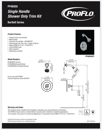PROFLO PF4820GORB Bartlett Shower Only Trim Kit Oil Rubbed Bronze 1 ...