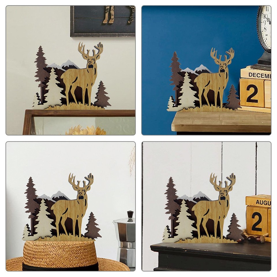 Deer Table Decor Elk Adornment Carved Desktop Decorations for Home ...