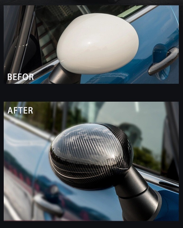 Real Carbon Fiber Rear View Mirror Cover Cap For 2002-06 Mini Cooper ...