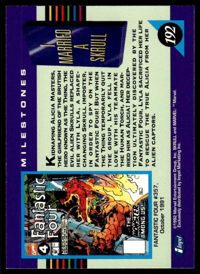1992 Skybox Marvel Universe Series Milestones I Married A Skrull #192 ...