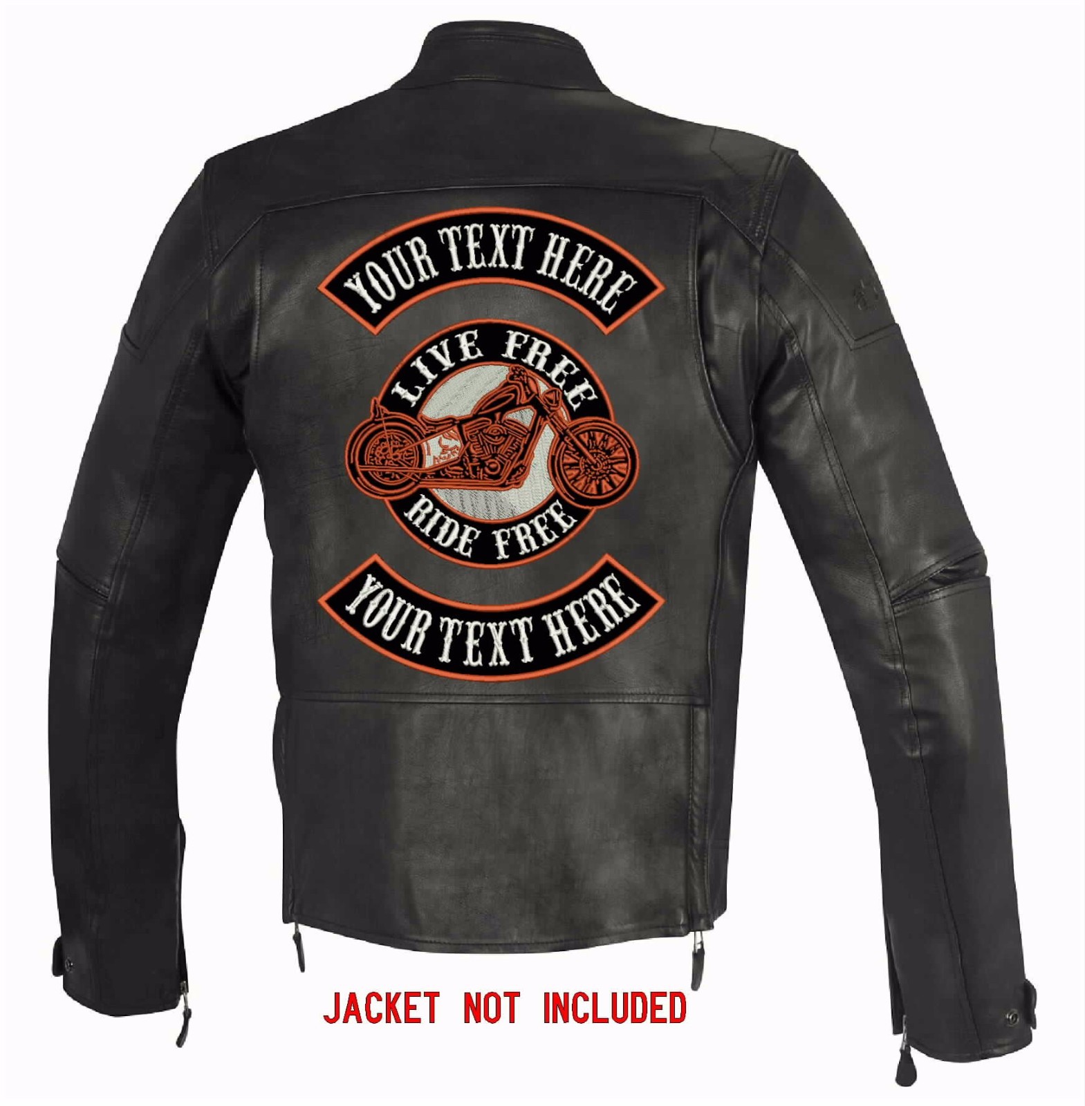 CUSTOM EMBROIDERED 3 pc MC ROCKER PATCH SET LG TOP BOTTOM CENTER BIKER ...