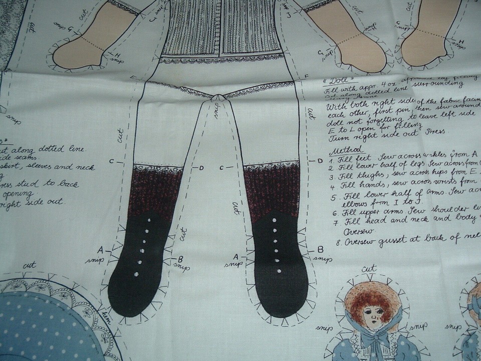 Vtg 80s Victorian Rag Doll & Dolly Cut Sew Stuff Fabric Panel 19" Tall ...