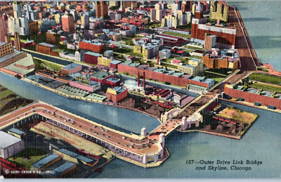 Outer Drive Link Bridge and Skyline Chicago Illinois Postcard Posted ...