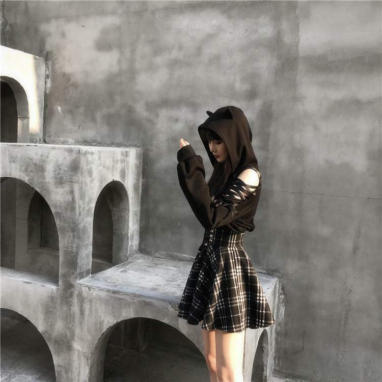 Kawaii Clothing Gothic Punk Cat Hoodie Black Sweatshirt Harajuku ...