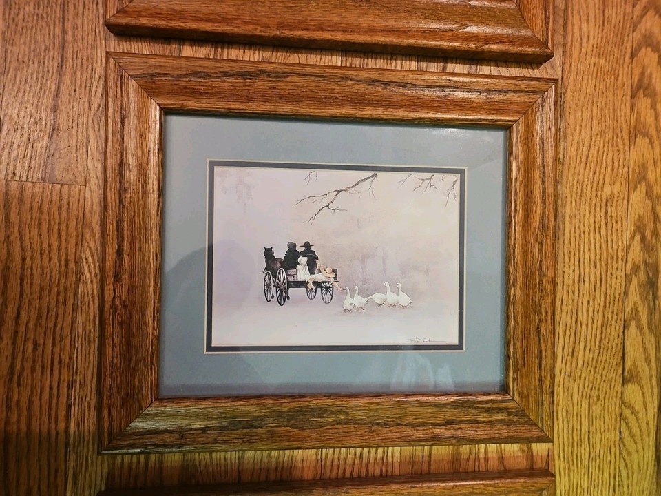 3 Steve Polomchak Prints Amish buggies, family, kids & swans 10 3/8" X ...