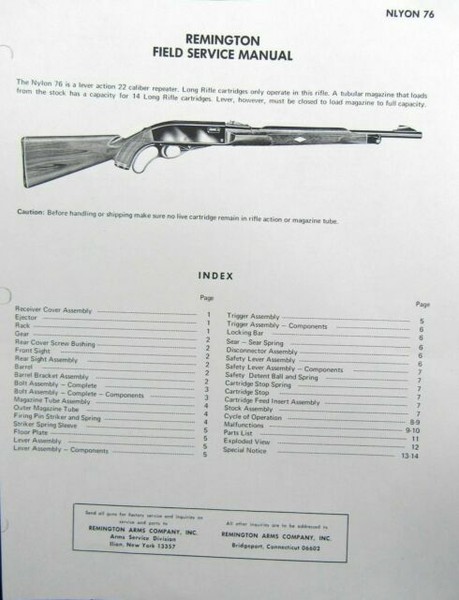 Remington Field Service Manual Model Nylon 76 Gunsmith For Sale Online