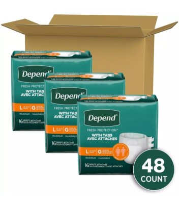 Depend Incontinence Protection with Tabs, Unisex, Large (35–49" Waist ...