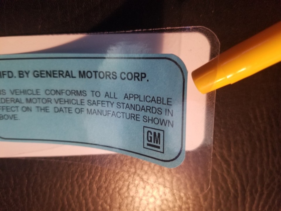 1969 70 71 1972 GM door jamb vin decal TRUCK, OLDSMOBILE CUTLASS NOVA ...