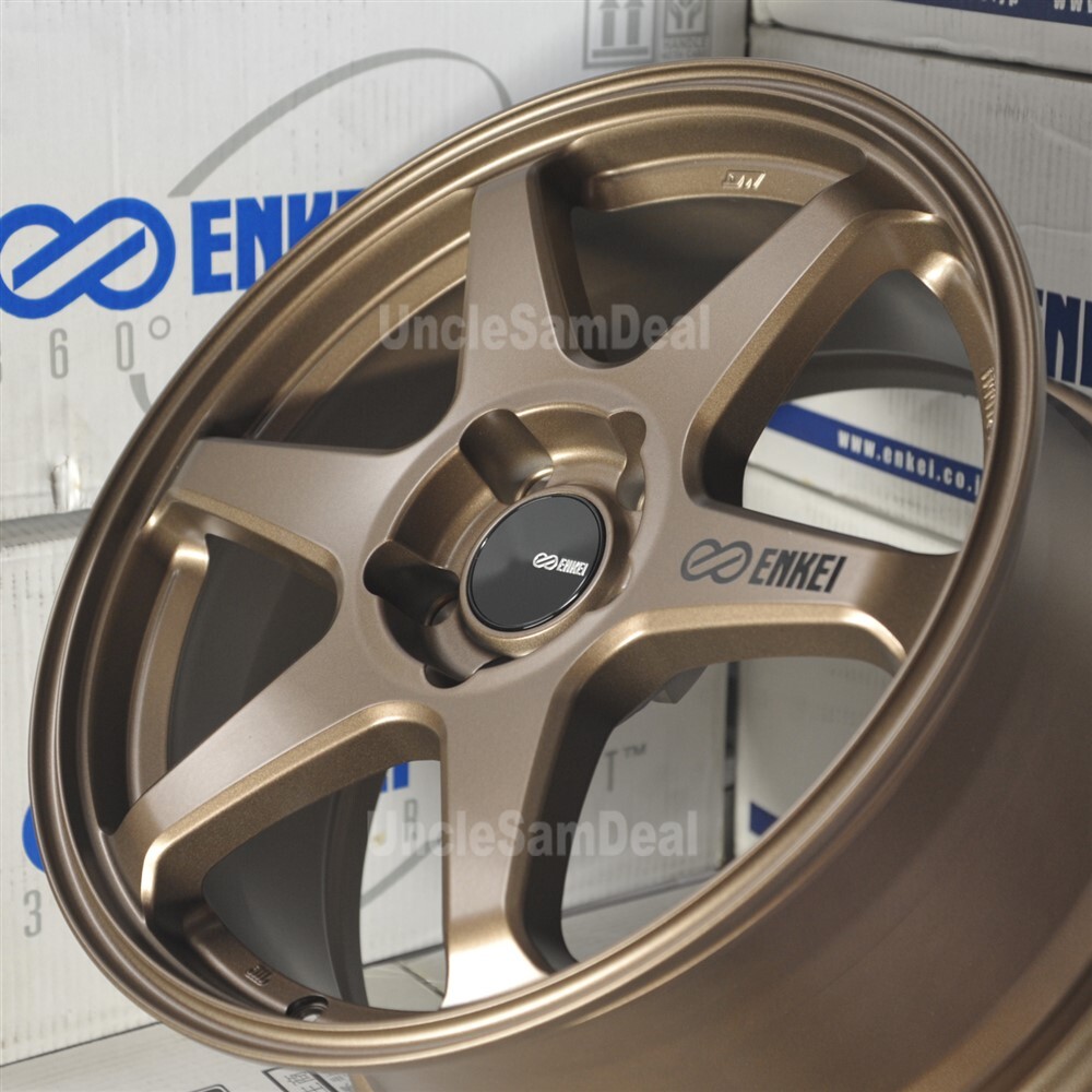 17x8 5x114.3 +40 AUTHENTIC ENKEI T6R MATTE BRONZE 6 SPOKES SPORT WHEELS ...