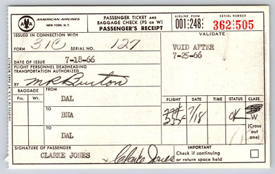 1966 American Airlines Passenger's Receipt | eBay